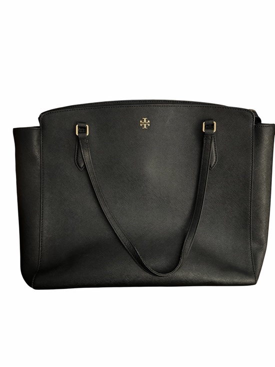 Tory Burch | Bags | Tory Burch Black Leather Saffiano Tote With Gold ...